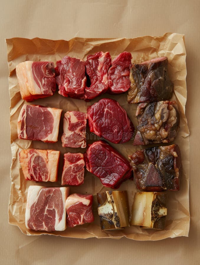 Assorted Cuts of Raw Meat on Parchment Paper Stock Image - Image of ...