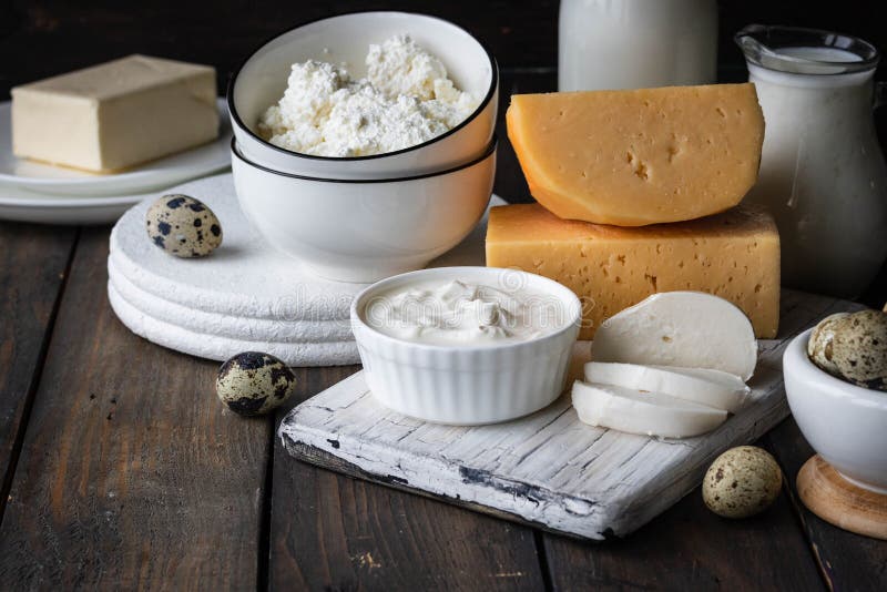 Assorted Dairy Products. Farm Products Stock Image - Image of board ...