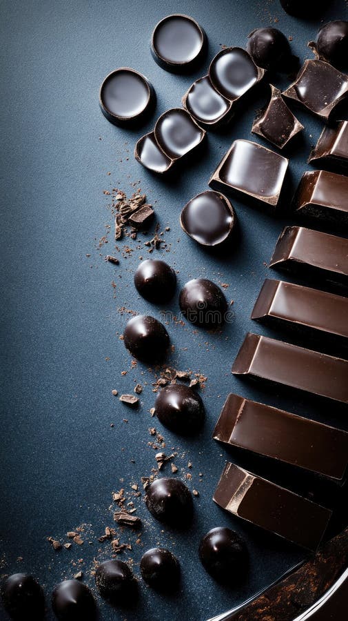 Assorted Dark Chocolate Bars and Balls on Blue Surface Stock Photo ...