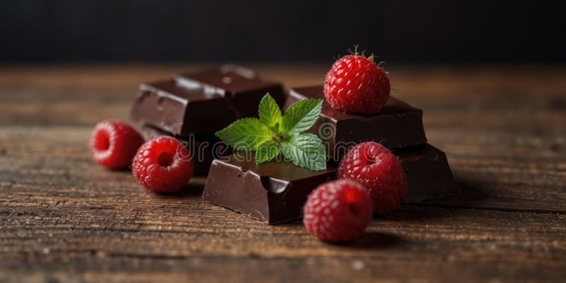 Assorted Dark Chocolate and Raspberries on Wooden Table. Stock Photo ...