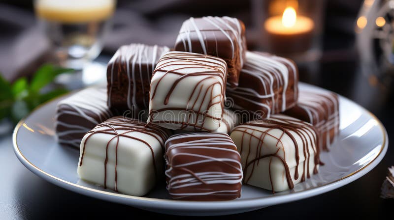 Assorted Dark and White Chocolate Pralines, Drizzled with Syrup. AI ...