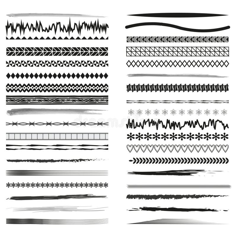 Assorted Decorative Borders Set. Brush Strokes and Patterns. Vector ...