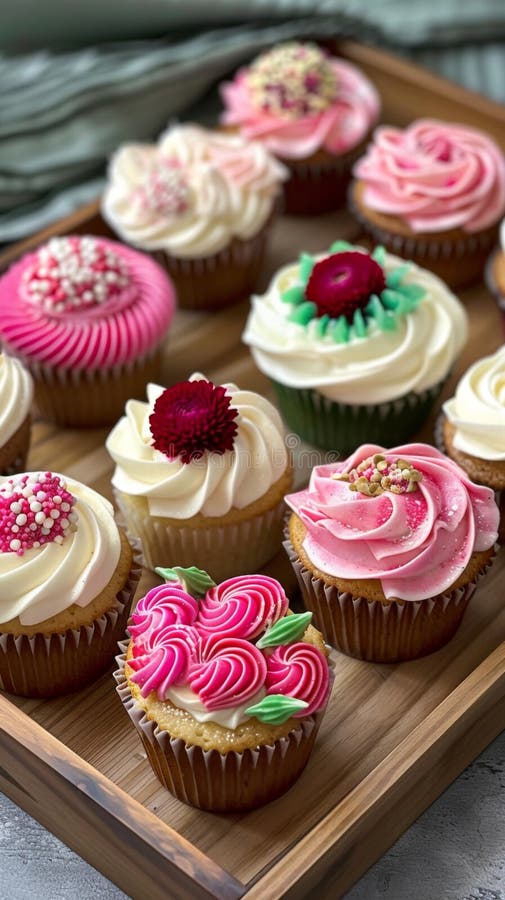 Assorted Decorative Cupcakes in Tray - Beautiful Frosted Designs and ...