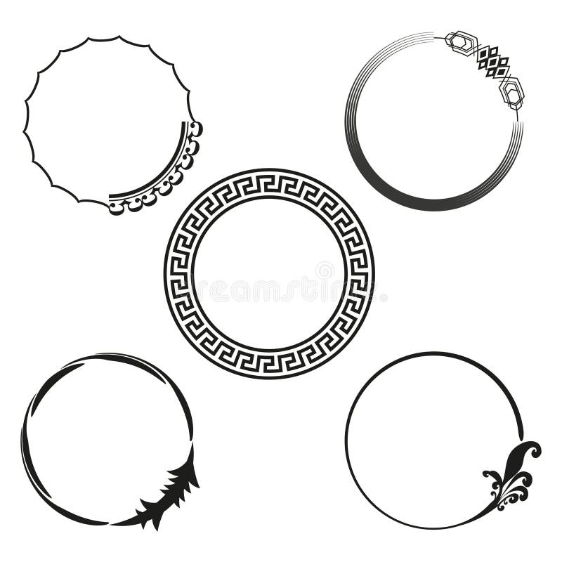 Assorted Decorative Frames Set. Black and White Circular Borders ...