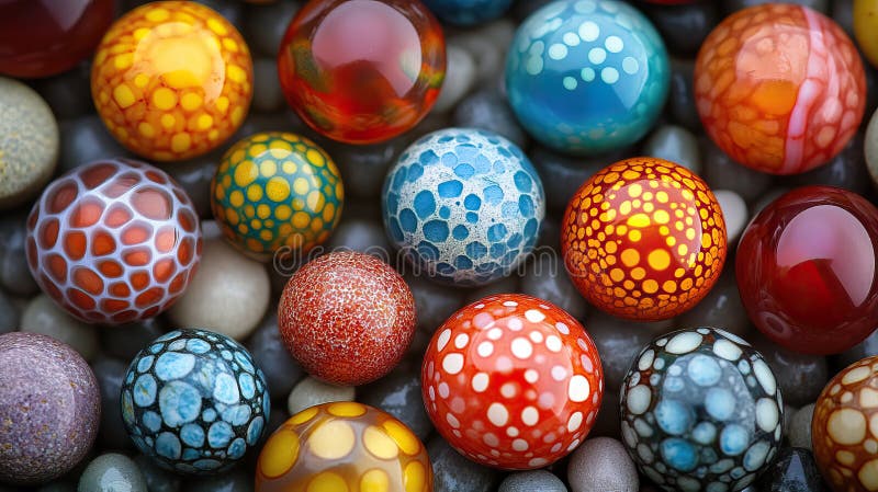 Assorted Decorative Marbles with Unique Patterns on Smooth Stones ...