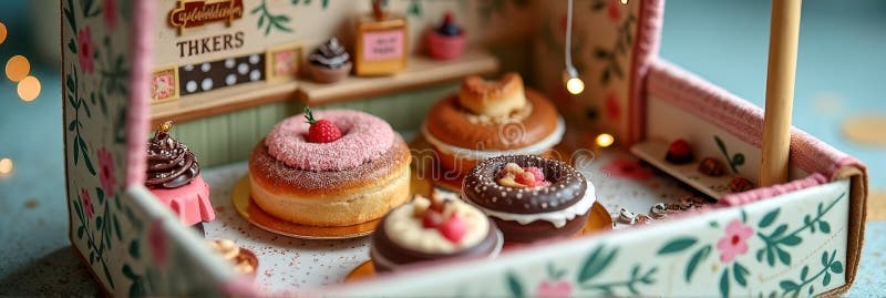 Assorted Decorative Pastries in a Floral Box Displaying Artistic Baking ...