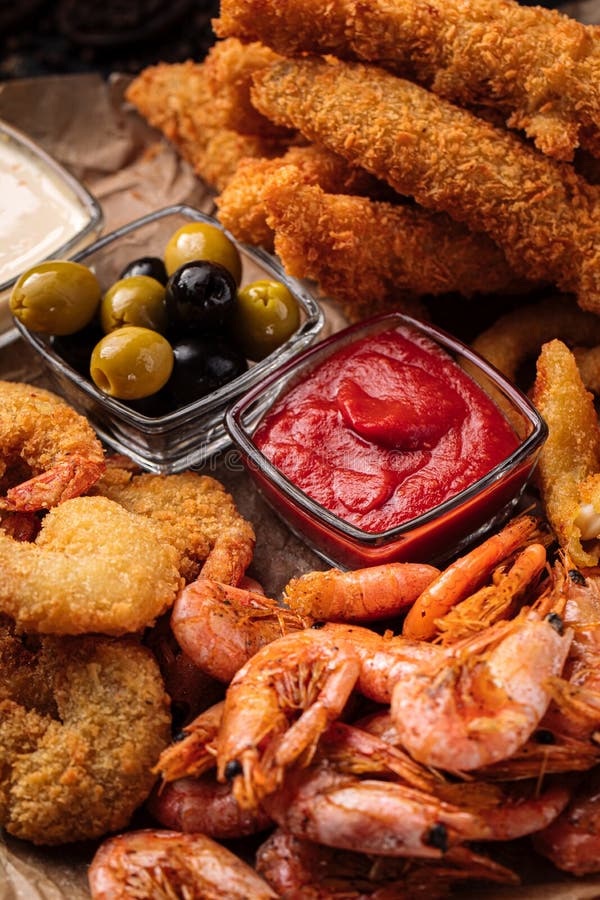 Assorted Deep Fried Street Food Sold at a Food Cart Along a Sidewalk ...