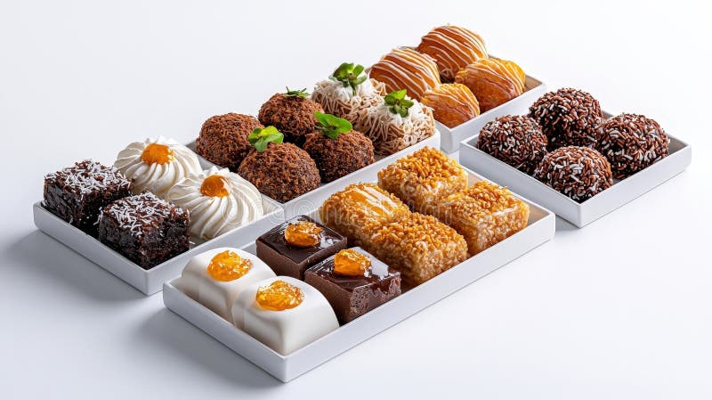 Assorted Delicacies on a White Background with Creamy, Sweet, and Nutty ...