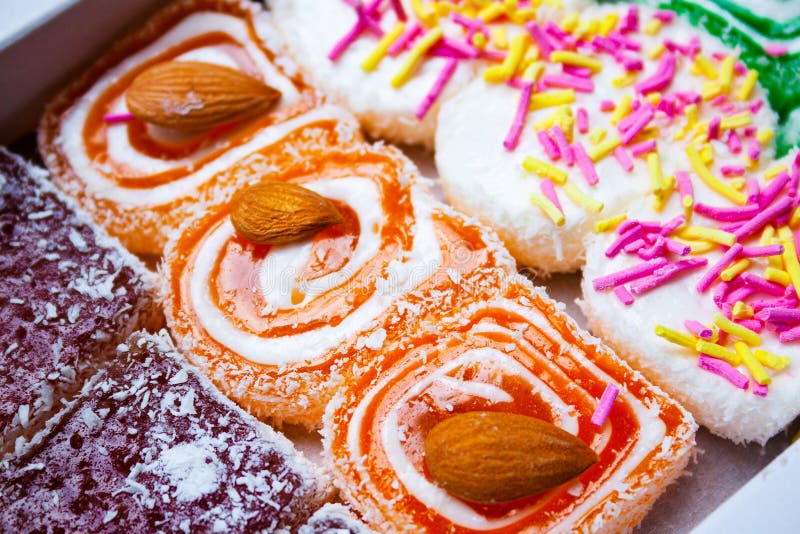 Assorted Delicate Turkish Delight with Colorful Sprinkles, Almonds and ...