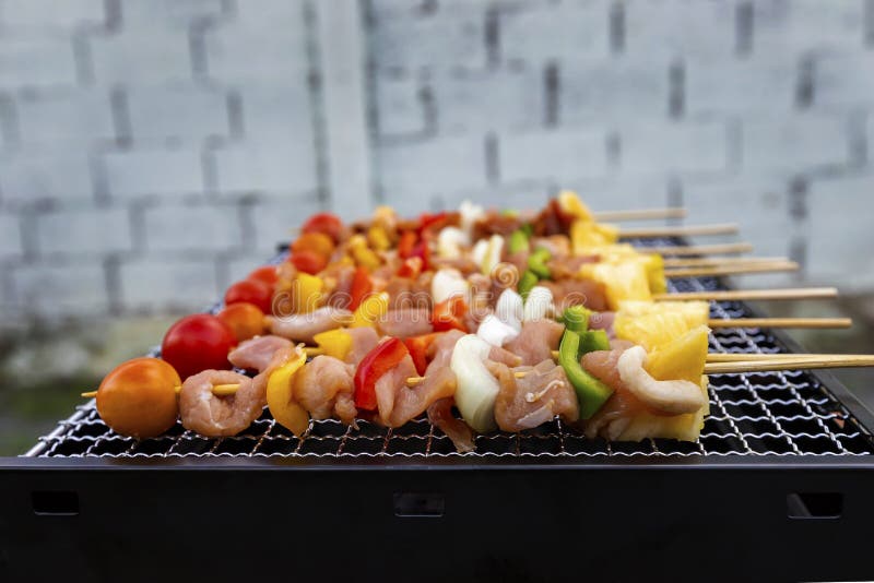 Assorted Delicious Barbecue with Meat and Vegetable on the Stove Stock ...