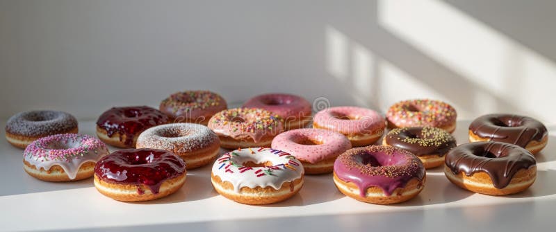 Assorted Delicious Donuts with Jam Icing Sugar and Chocolate. Stock Image - Image of sugar ...