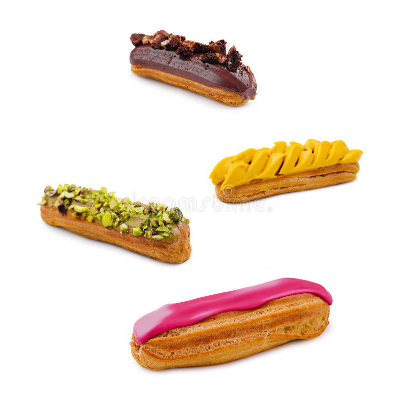 Assorted Delicious French Eclairs on a White Stock Photo - Image of ...