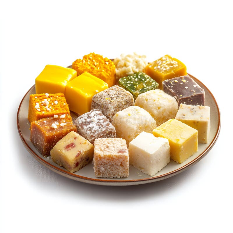 Assorted Delicious Indian Sweets Variety Platter of Colorful Cubes ...