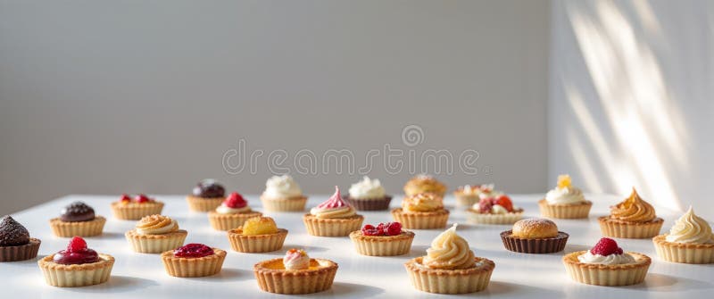 Assorted Delicious Mini Pastries and Tarts on a Clean White Surface ...