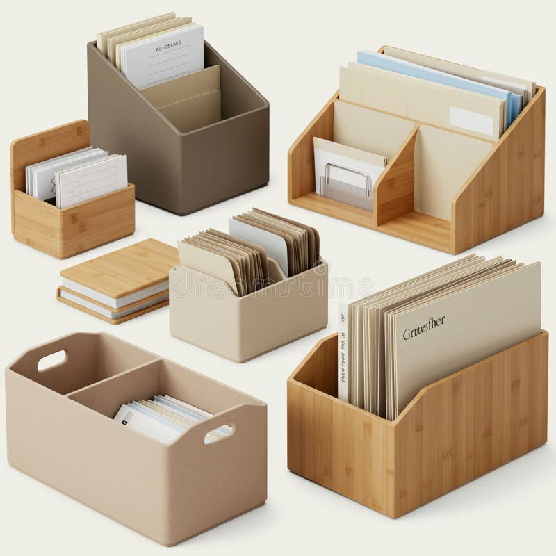 Assorted Desk Organizers Feature in the Image, Made from Materials Like ...