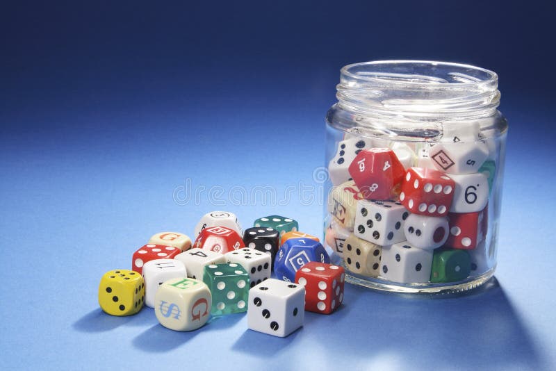 Assorted Dice in Glass Jar stock image. Image of collection - 15074287