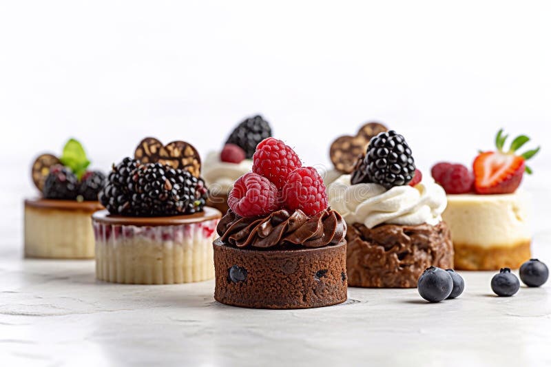 Assorted Different Mini Cakes with Cream, Chocolate and Berries Stock ...