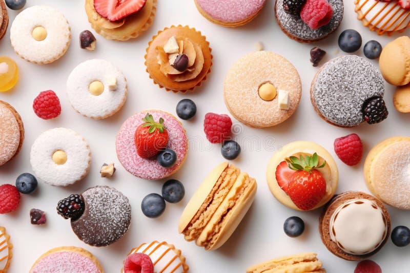 Assorted Different Mini Cakes with Cream, Chocolate and Berries Stock ...