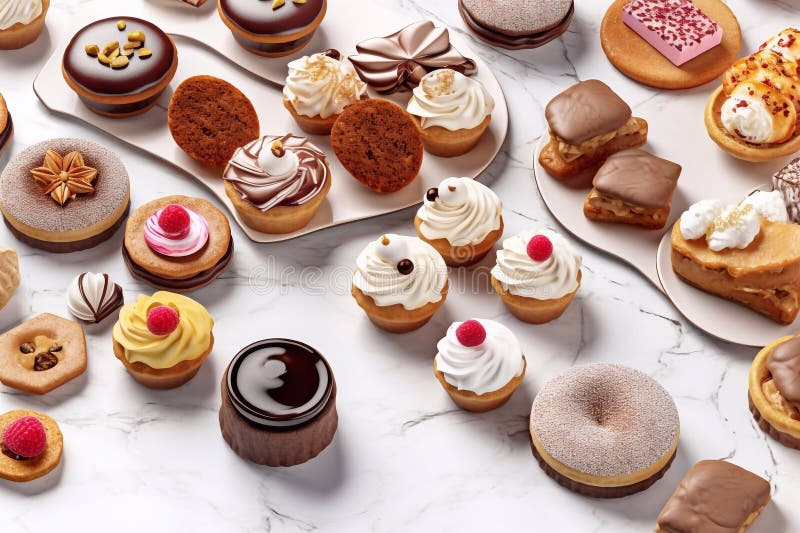 Assorted Different Mini Cakes with Cream, Chocolate and Berries Stock ...