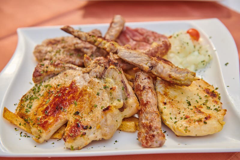 Assorted Different Types of Meat on a Plate Stock Illustration ...