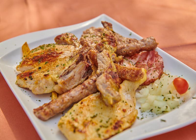 Assorted Different Types of Meat on a Plate Stock Image - Image of ...