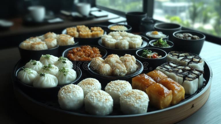 Assorted Dim Sum Platter stock illustration. Illustration of delicious ...