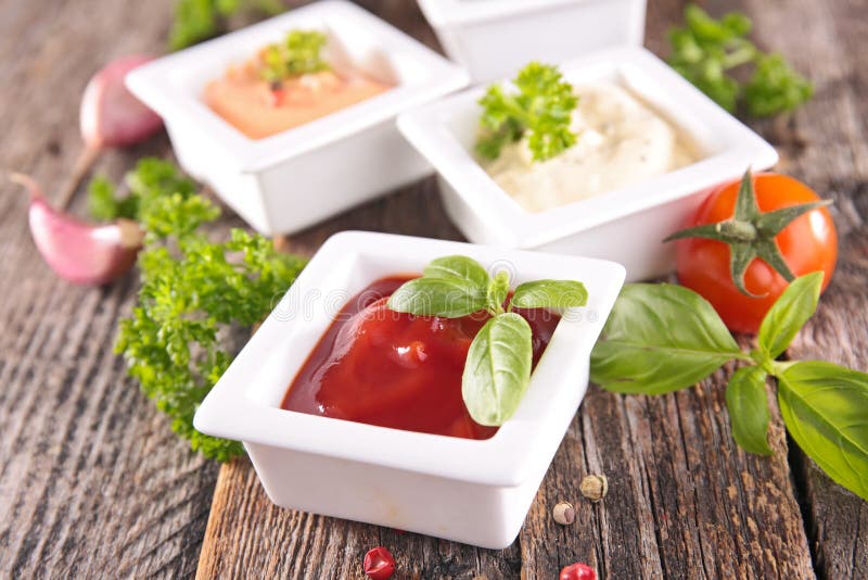 Assorted dip and sauce stock image. Image of cooking - 115660083