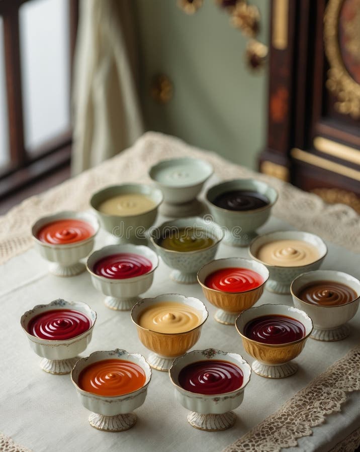 Assorted Dipping Sauces in Classic Tea House Setting Stock Photo ...