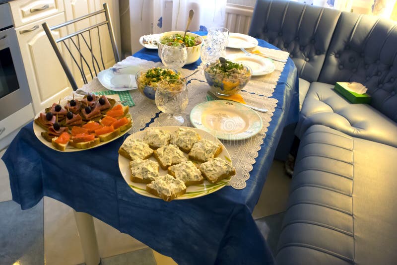 Assorted Dishes on Served Table Stock Image - Image of cooking, lunch ...
