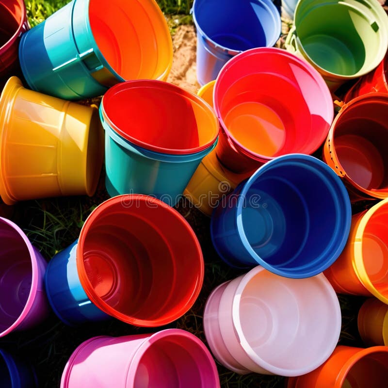 Assorted Diverse Bright Colorful Multicolored Plastic Buckets Stock ...