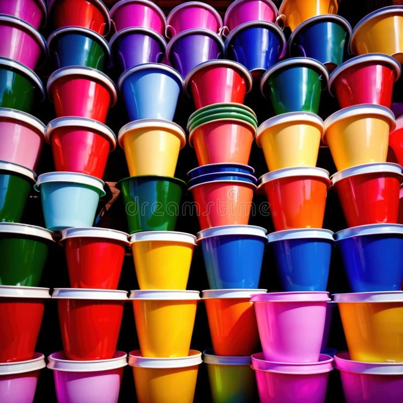 Assorted Diverse Bright Colorful Multicolored Plastic Buckets Stock ...