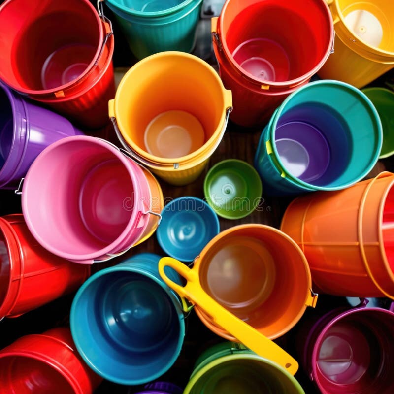 Assorted Diverse Bright Colorful Multicolored Plastic Buckets Stock ...