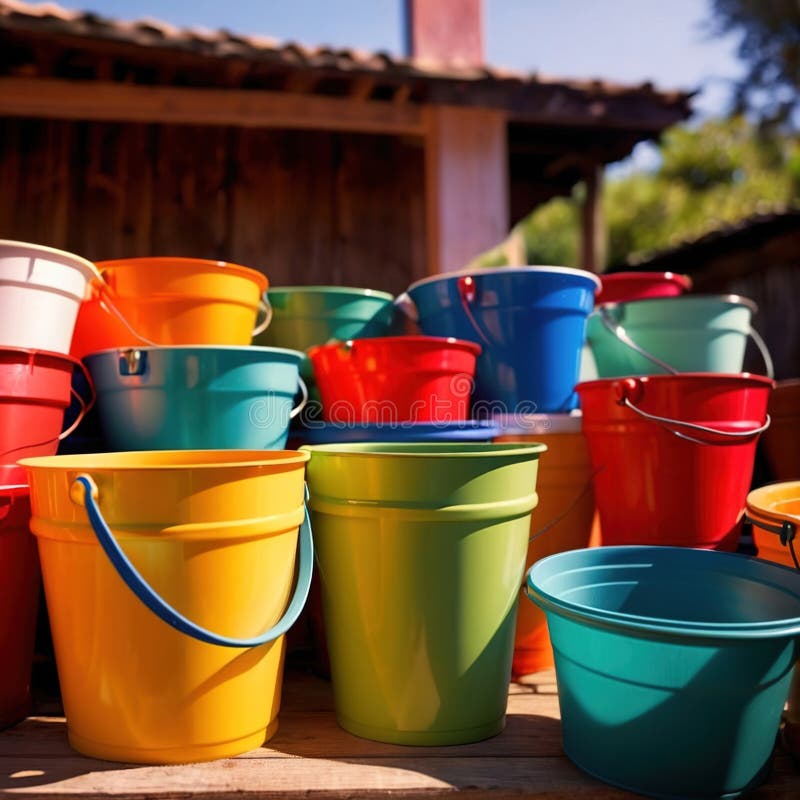 Assorted Diverse Bright Colorful Multicolored Plastic Buckets Stock ...
