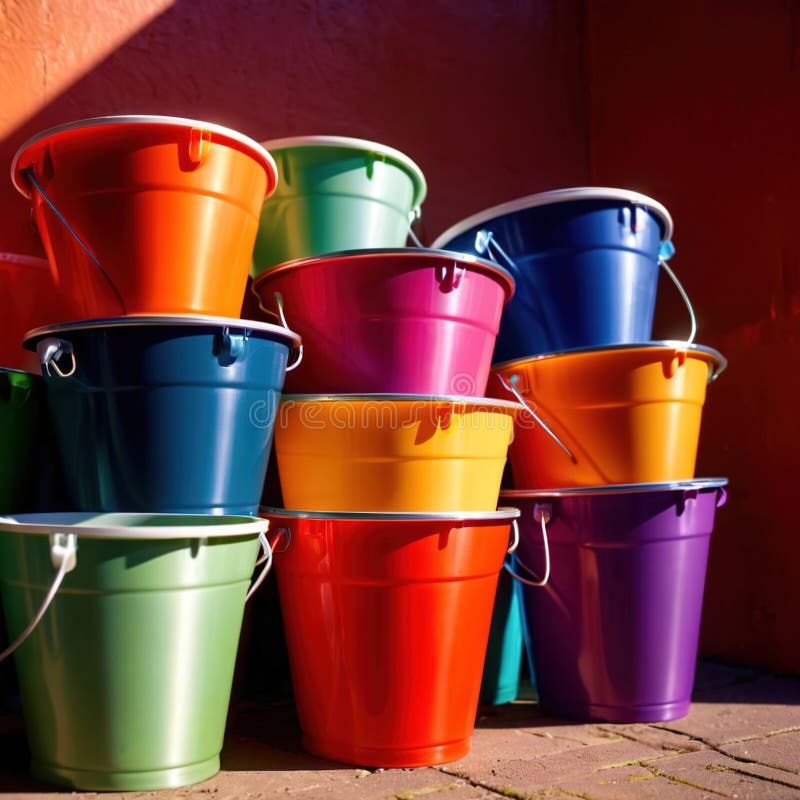 Assorted Diverse Bright Colorful Multicolored Plastic Buckets Stock ...