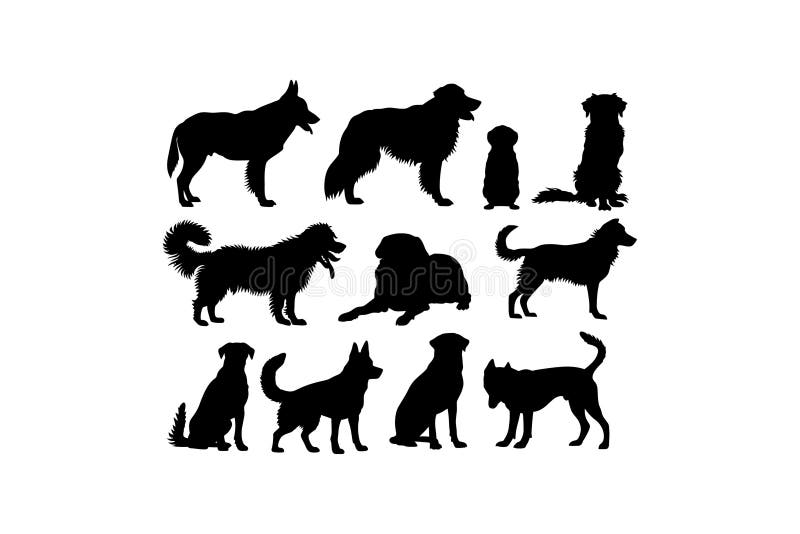 Assorted Dog Silhouettes in Various Stances. Vector Illustration Design ...