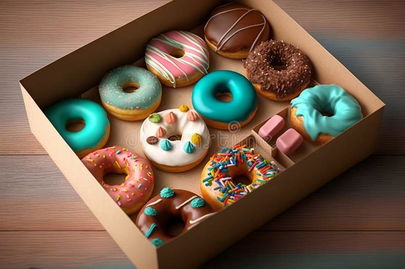 Assorted Donuts in a Box. AI Stock Illustration - Illustration of ...