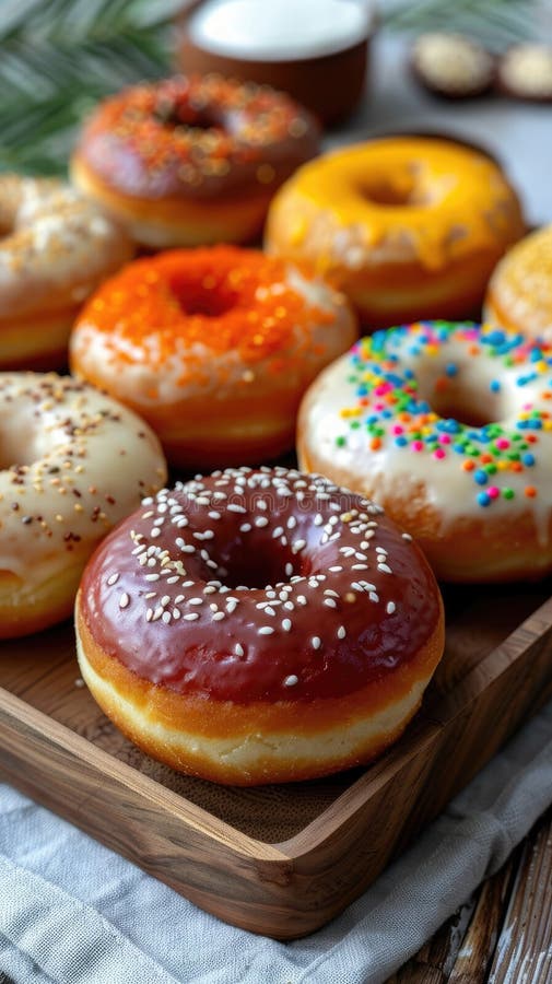Assorted Donuts with Chocolate Frosted, Pink Glazed and Sprinkles Donuts. Stock Photo - Image of ...