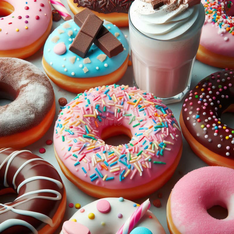 Assorted Donuts with Chocolate Glaze, Pink Glaze and Well-decorated ...