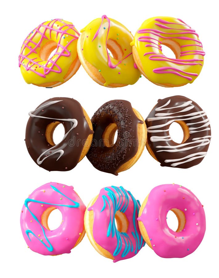Assorted Donuts with Colorful Icing, Sprinkles, and Chocolate Isolated ...
