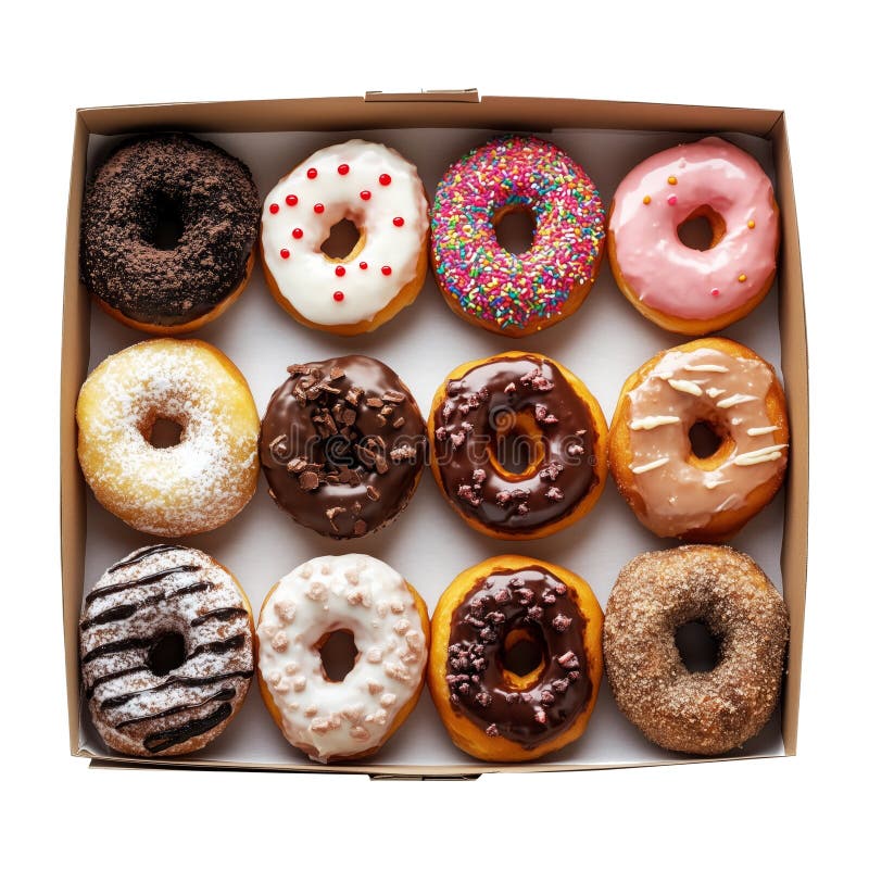 Assorted Donuts Colorful Icing Toppings Box Isolated White Transparent ...