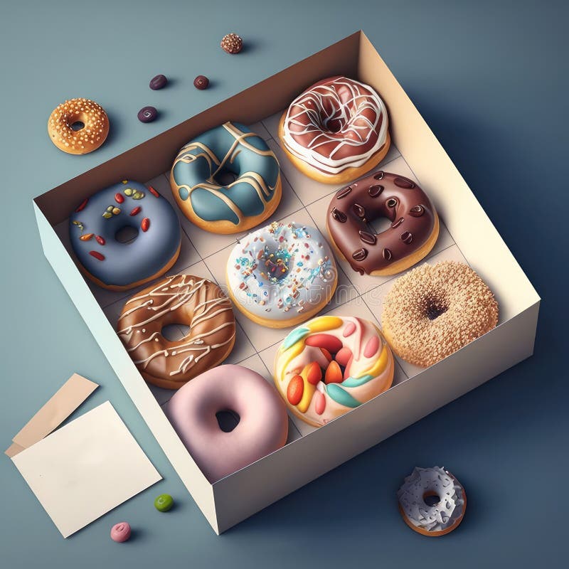 Assorted Donuts of Different Flavors and Shapes in a Box.Generative AI ...