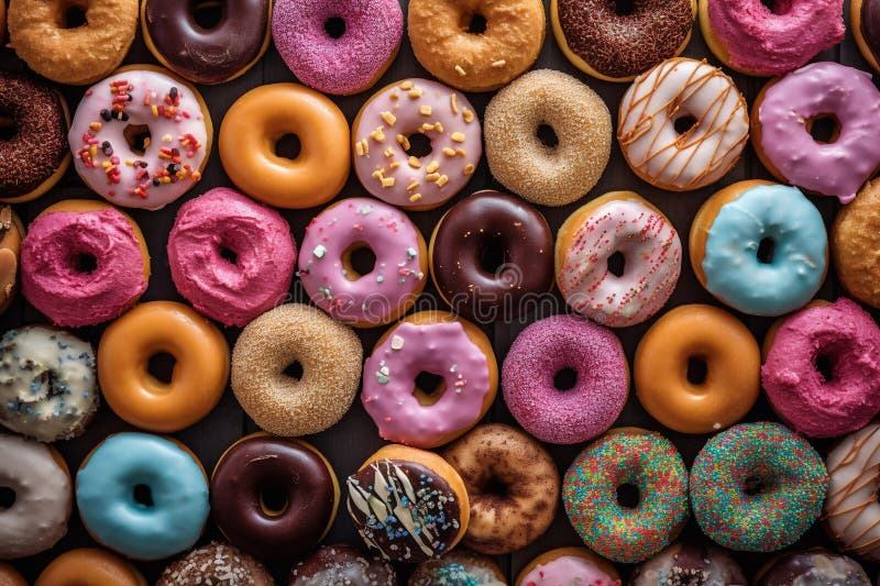 Assorted Donuts in Different Pastel Colors, Texture Background, Top ...