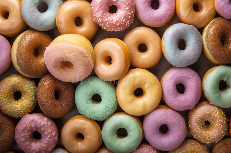 Assorted Donuts in Different Pastel Colors, Texture Background, Top ...