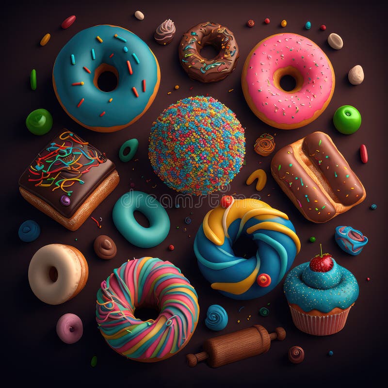Assorted Donuts in Different Shapes on a Dark Background.Generative AI ...