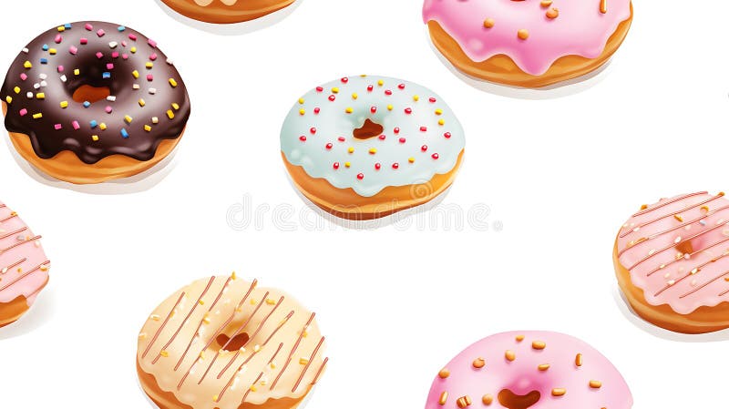 Assorted Donuts with Various Glazes and Toppings on a White Background ...