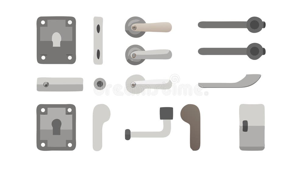 Assorted Door Hardware Vector Elements, Handles and Hinges, Vector ...