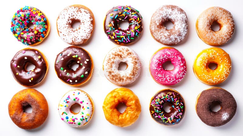 Assorted Doughnuts Arranged in a Row Stock Illustration - Illustration ...