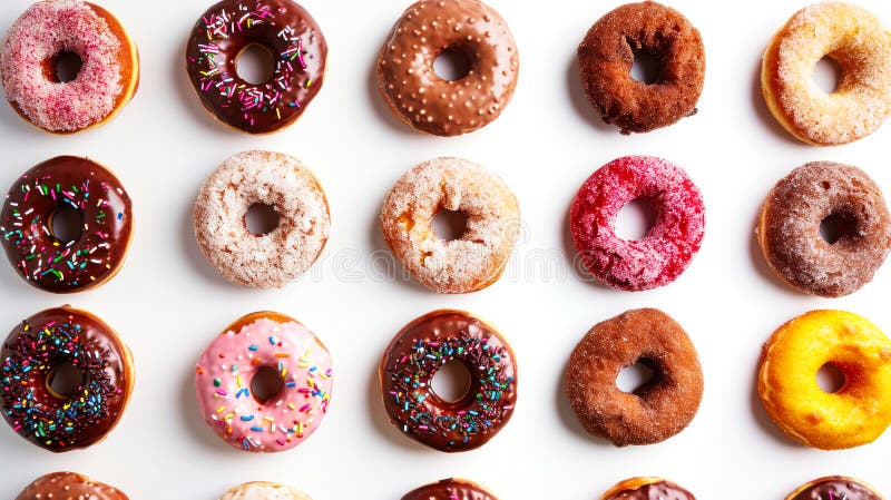 Assorted Doughnuts Arranged in a Row Stock Illustration - Illustration ...