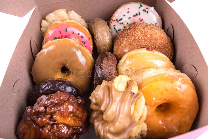 An Assorted Dozen Donuts in a Box Stock Photo - Image of thin ...