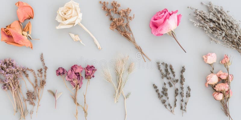 Assorted Dried Flowers Arrangement on Light Background Stock ...